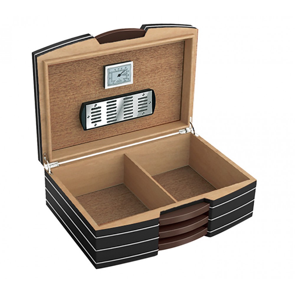 Carlton 100 Ct. Polished Steel Accented Black Humidor – Planet Cigars